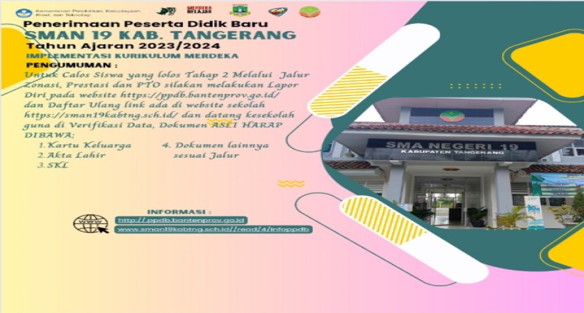 PENGUMUMAN PENERIMAAN PESERTA DIDIK BARU TAHAP 2 JALUR ZONASI, PRESTASI & PTO TAHUN AJARAN 2023/ ...